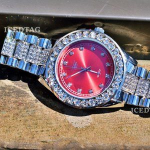 Accessories | Full Iced Out Red Face Dial Heavy Luxury Watch | Poshmark